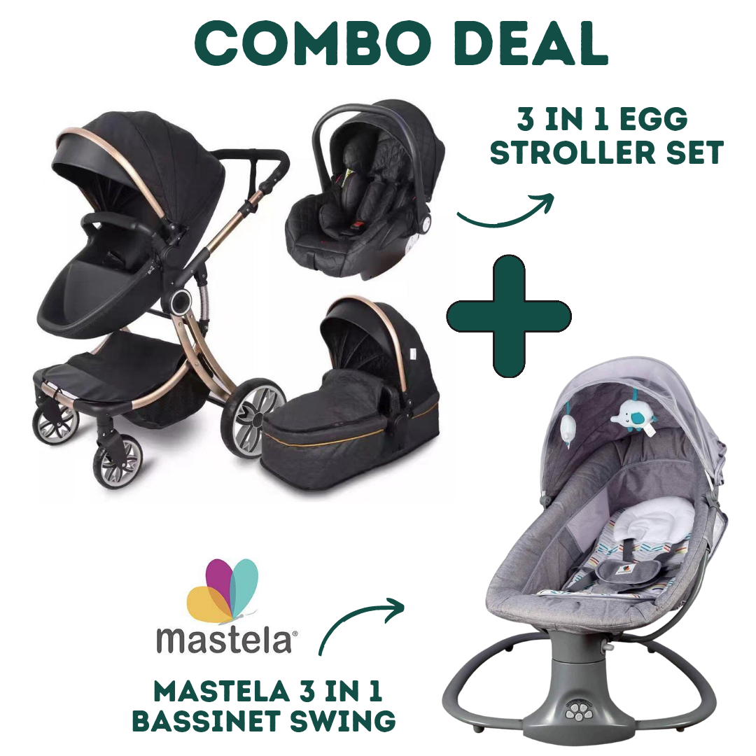 3 in 1 Egg Stroller Set + 3 in 1 Mastela Bassinet Swing – Babys Closet ...