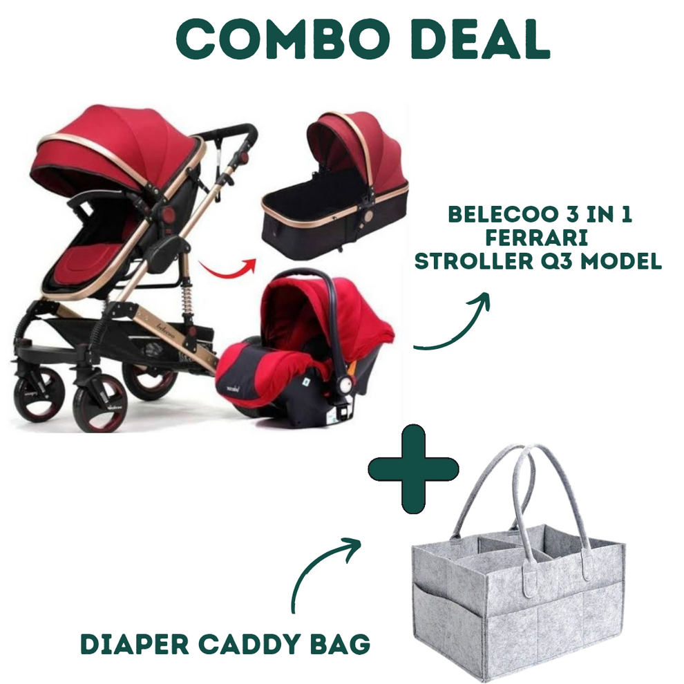 3 in 1 Belecoo FERRARI OG Q3 Model Stroller Set + Diaper Caddy Bag ...